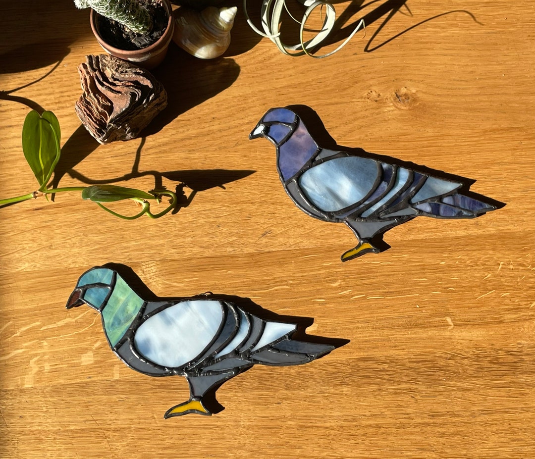 Handmade Stained Glass Pigeon Suncatcher - City Bird Window Hanging - Etsy