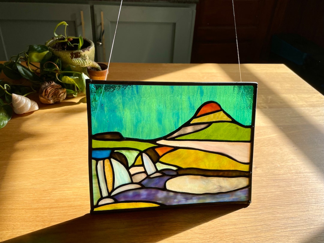 Iceland Northern Lights Stained Glass Art Window Hanging Sun Catcher ...