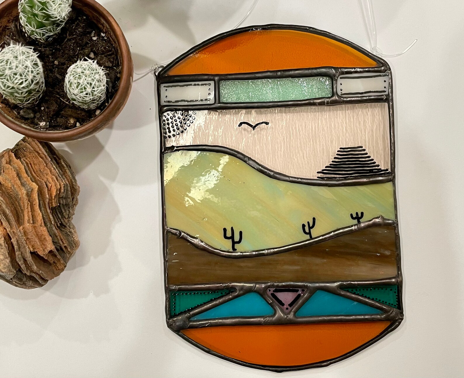 Stained Glass Nature Desert Southwest Cactus Succulent Scene Sun ...