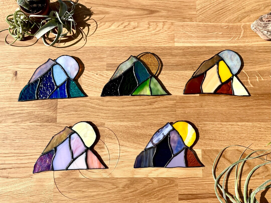 Medium Stained Glass Mountains With Sunset Ornament or Sun Catcher ...