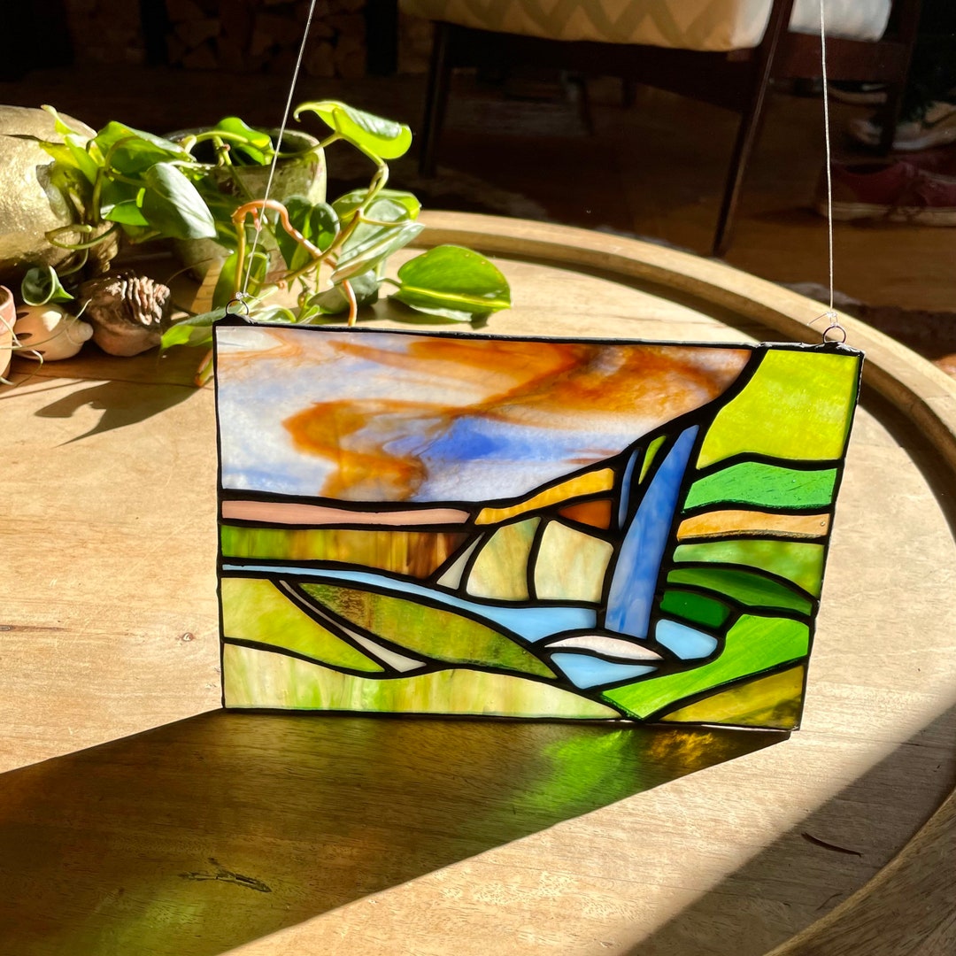 Iceland Stained Glass Art Window Hanging Suncatcher Panel Handmade ...