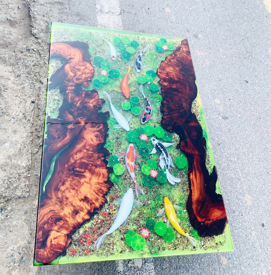 Koi Fish Resin Epoxy Living Room Table , Rectangle Resin Epoxy Coffee ...