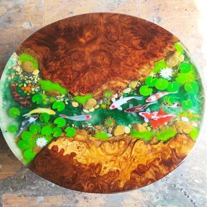 Koi Fish Resin Epoxy Coffee Table , Round Resin Epoxy Coffee Table, Koi ...