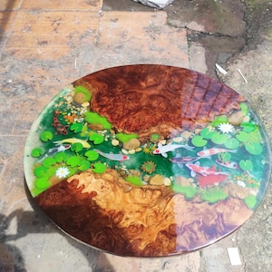 Koi Fish Resin Epoxy Coffee Table , Round Resin Epoxy Coffee Table, Koi ...