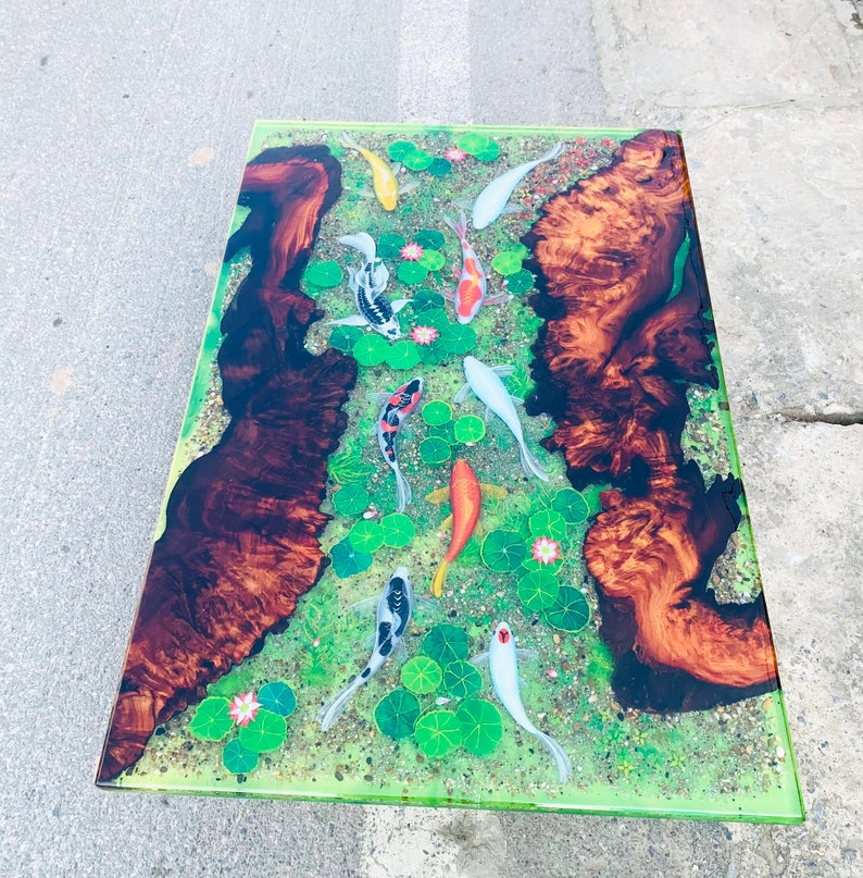 Koi Fish Resin Epoxy Living Room Table Rectangle Resin Epoxy - Etsy