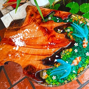 Koi Fish Resin Epoxy Coffee Table | Rectangle Resin Epoxy Coffee Table ...