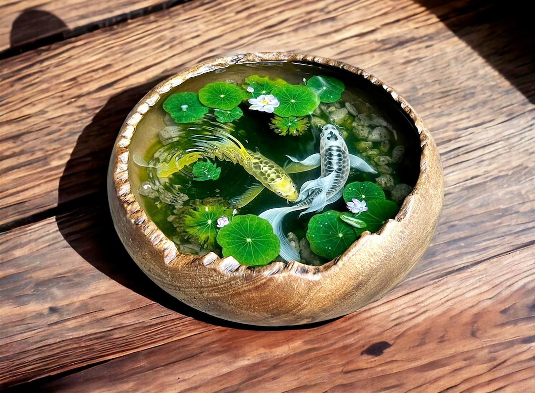 3D Resin Koi Fish Painting: Handmade Wooden Table Decor - Etsy