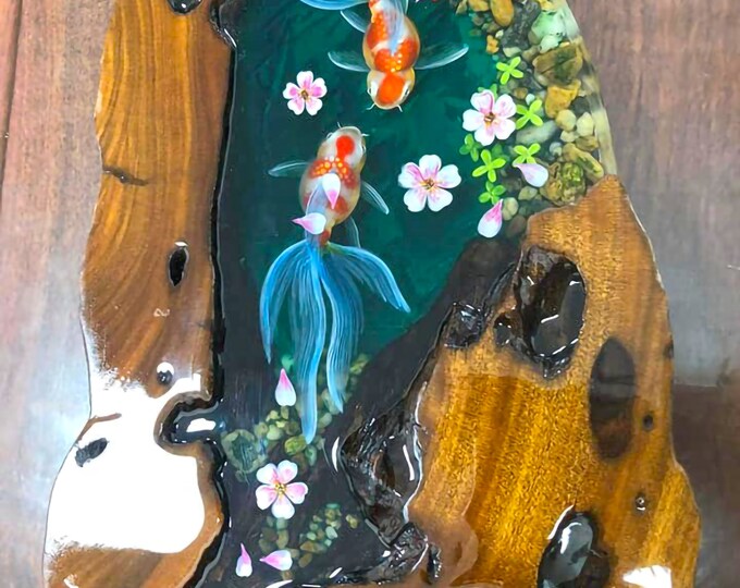 Koi Fish Resin Epoxy Coffee Table | Rectangle Resin Epoxy Coffee Table ...