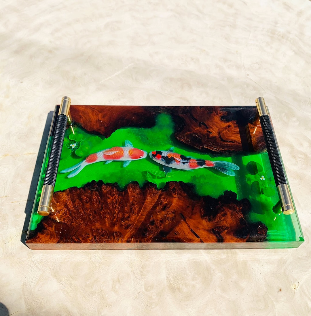 Epoxy Tray Koi Fish, Handmade Epoxy Tray, Resin Handmade Tray ...