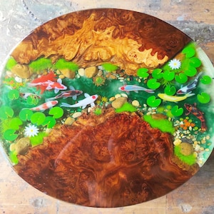 Koi Fish Resin Epoxy Coffee Table , Round Resin Epoxy Coffee Table, Koi ...