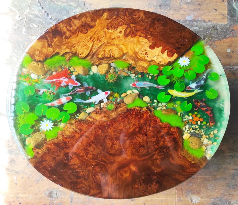 Koi Fish Resin Epoxy Coffee Table Round Resin Epoxy Coffee - Etsy