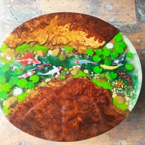 Koi Fish Resin Epoxy Coffee Table , Round Resin Epoxy Coffee Table, Koi ...