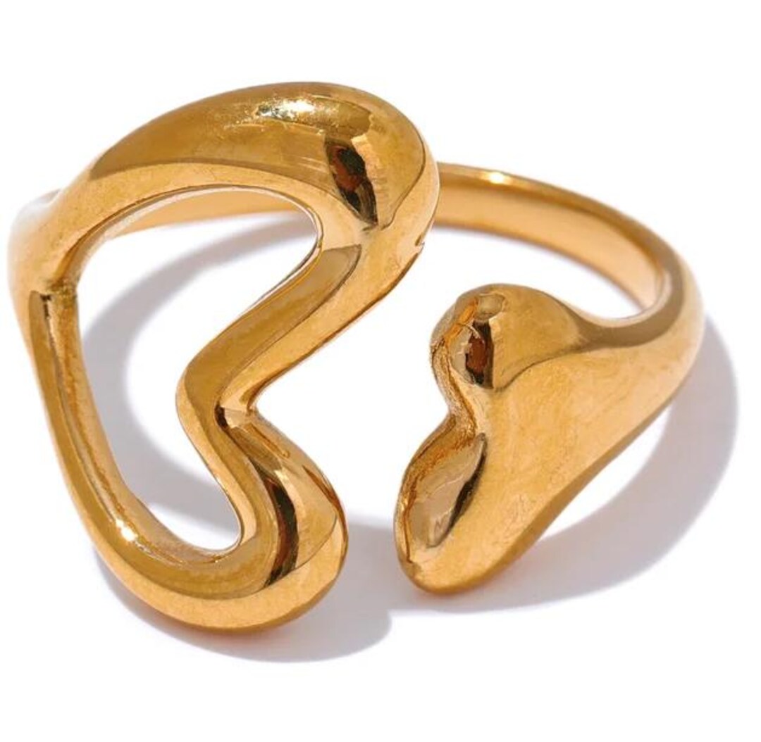 Open Heart Ring 18k Gold Plated, Free Size Silver Heart Ring ...