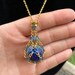 Small Interchangeable Crystal Chain Pouch Pendent Necklace Blue & Gold ...