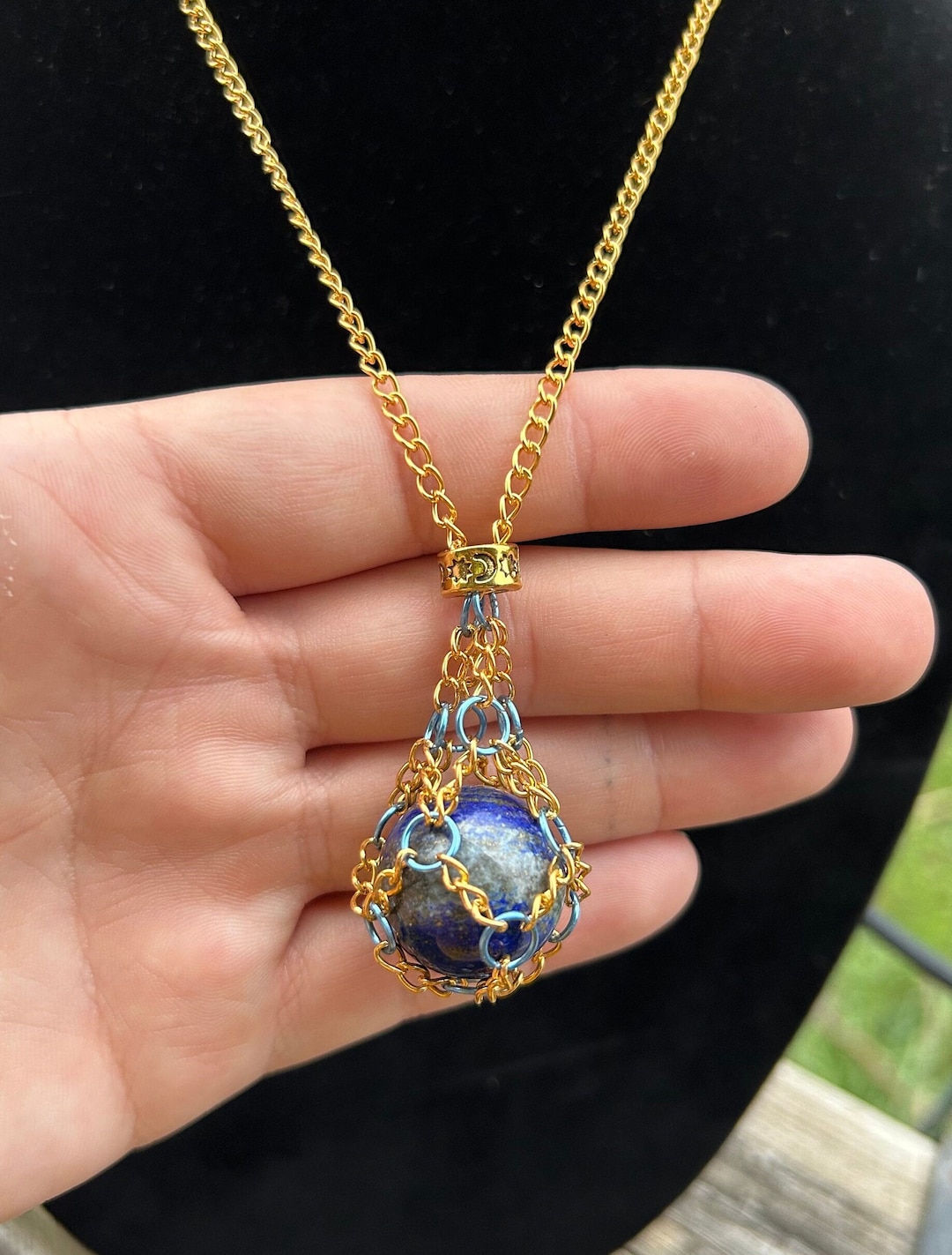 Small Interchangeable Crystal Chain Pouch Pendent Necklace- Baby Blue ...