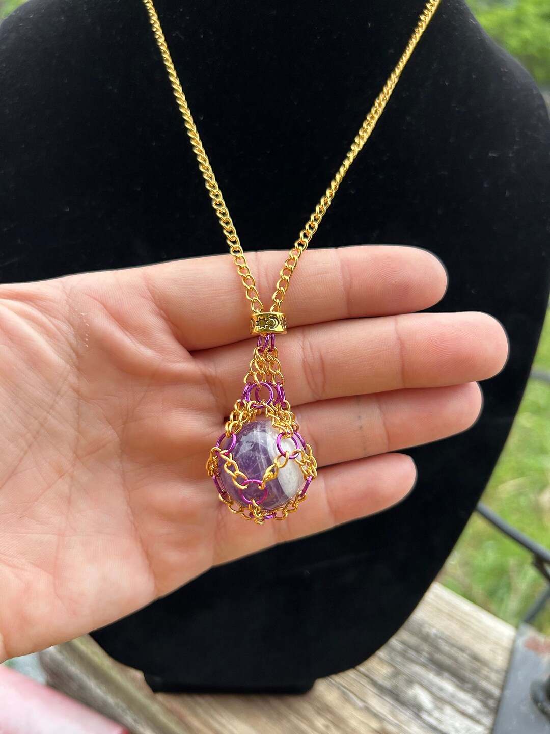 Small Interchangeable Crystal Chain Pouch Pendent Necklace- Purple ...