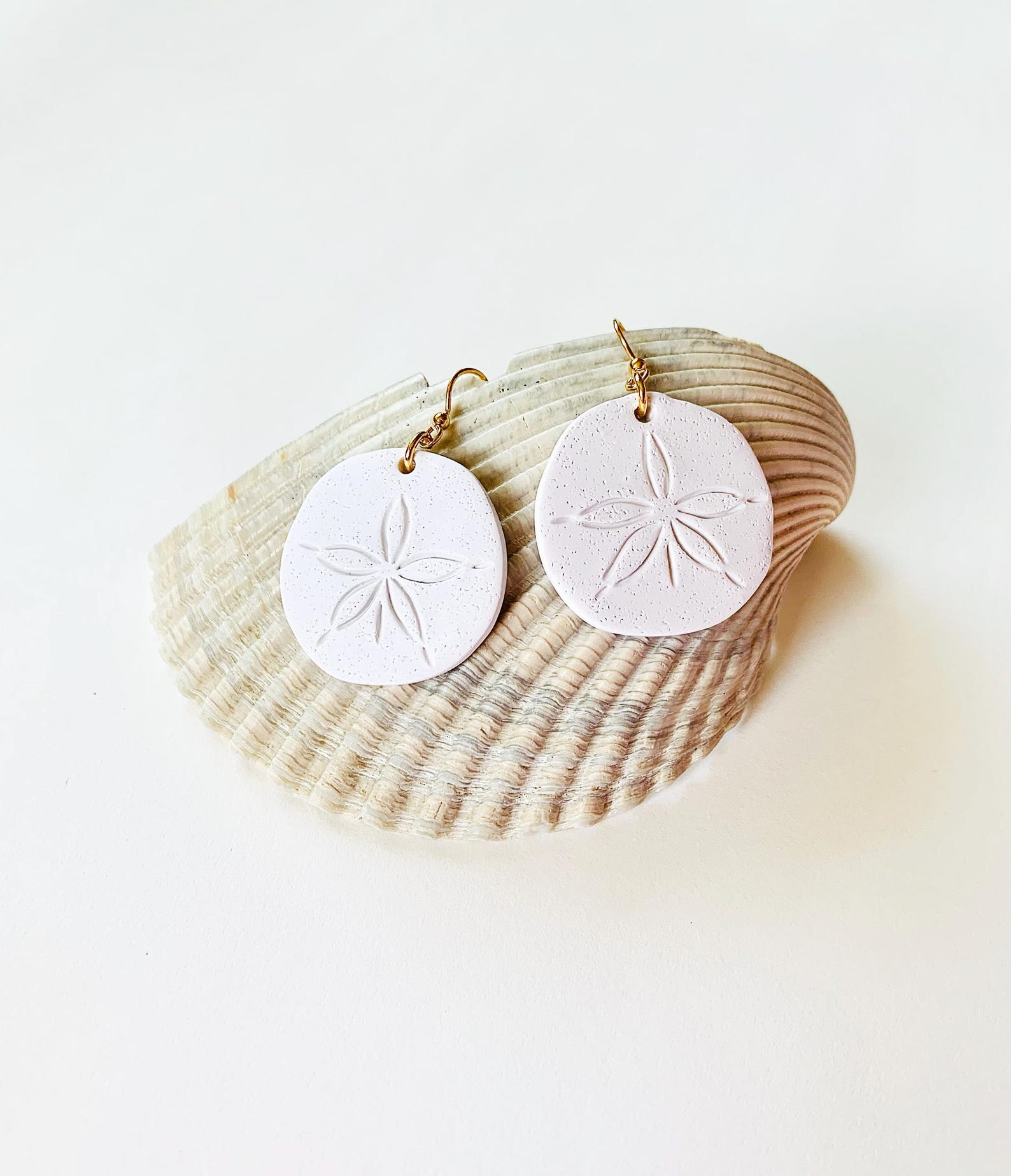 Hand-etched Pure White Big Sand Dollar Polymer Clay Drop Earrings With Gold-finished Details - Etsy