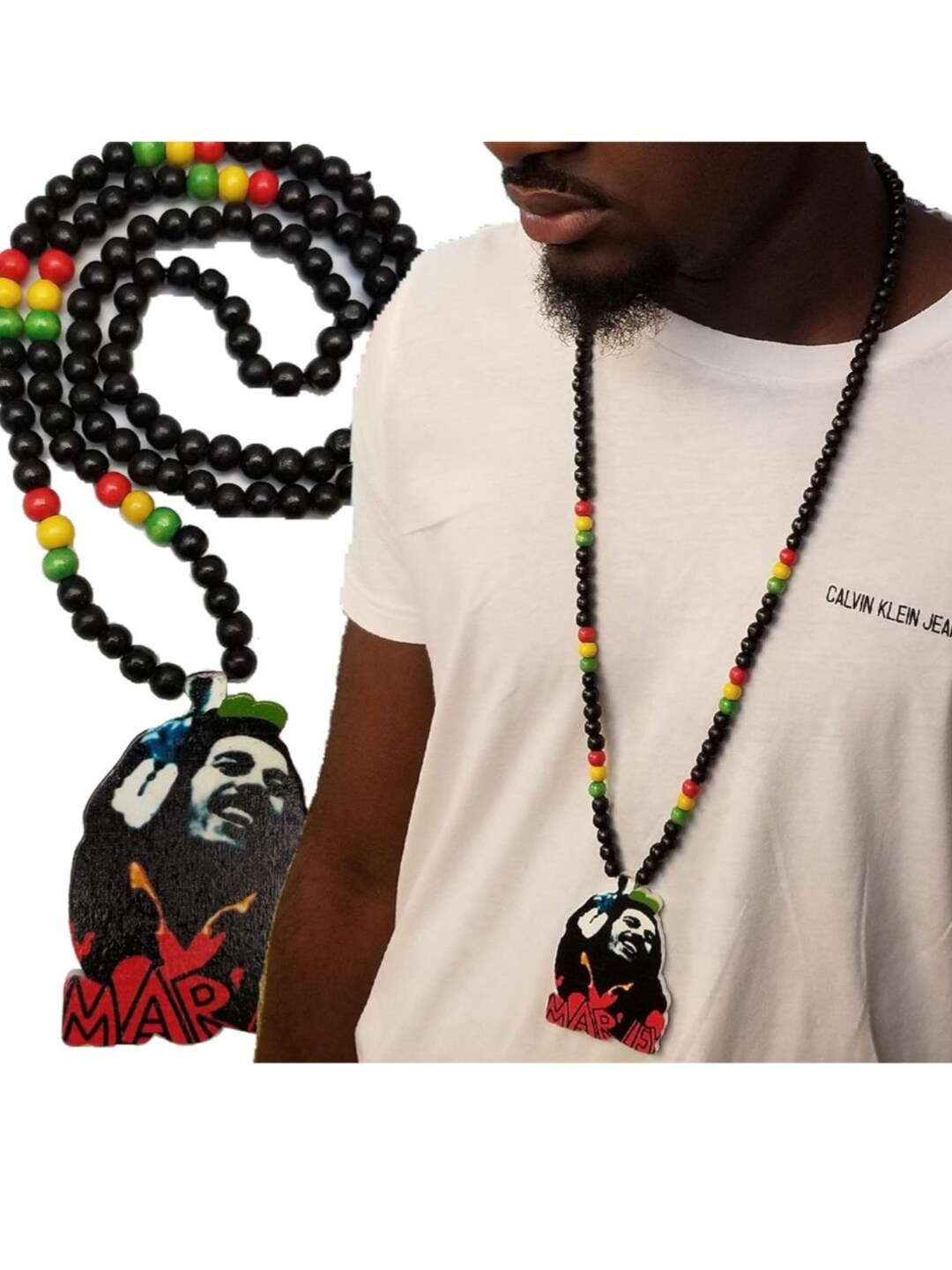 Rasta Wooden Bob Necklace Reggae One Color of Love Jamaica Rosary Wood ...