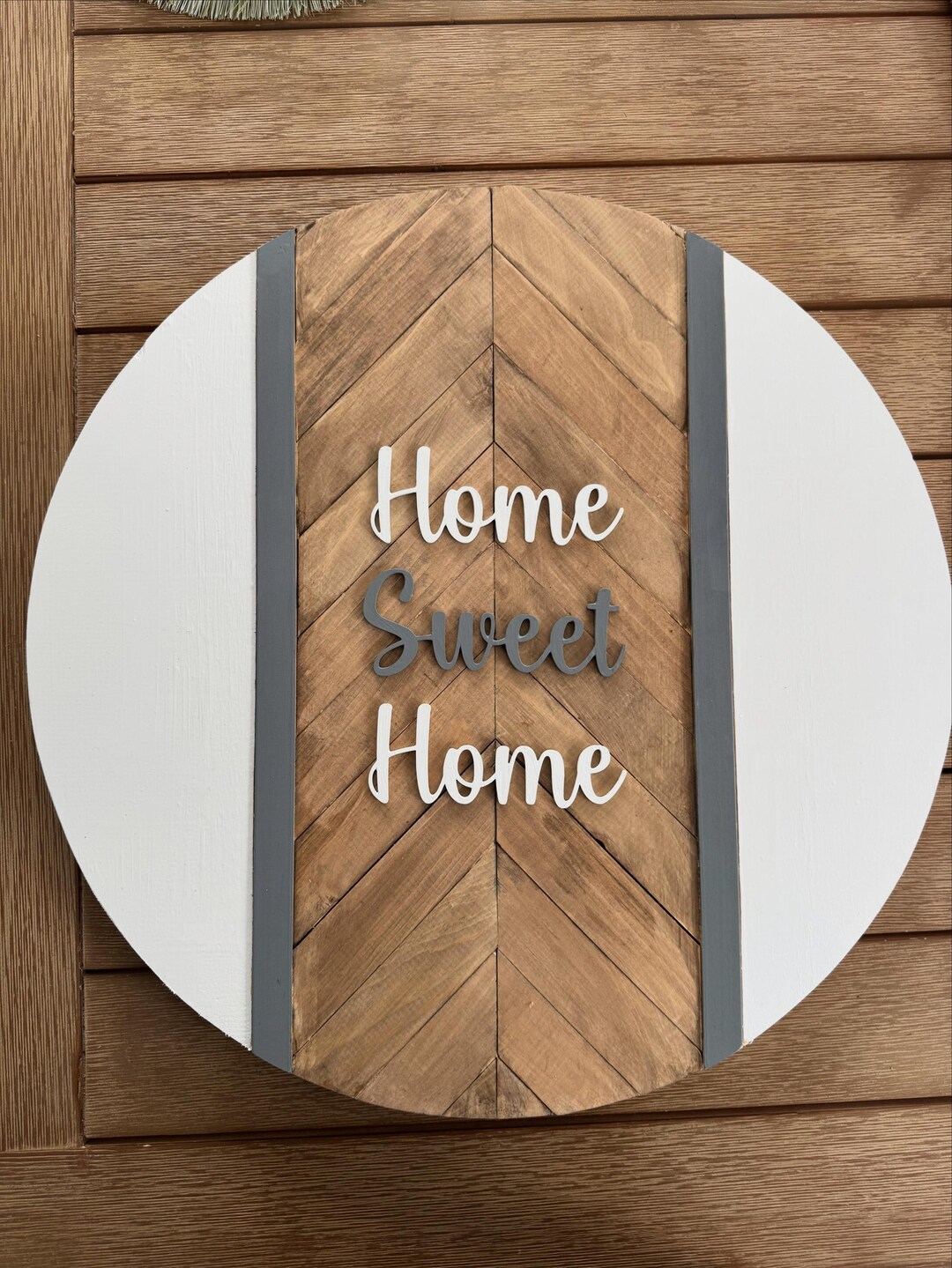 Herringbone Wood Round Sign: "home Sweet Home" - 20 Inch - Etsy