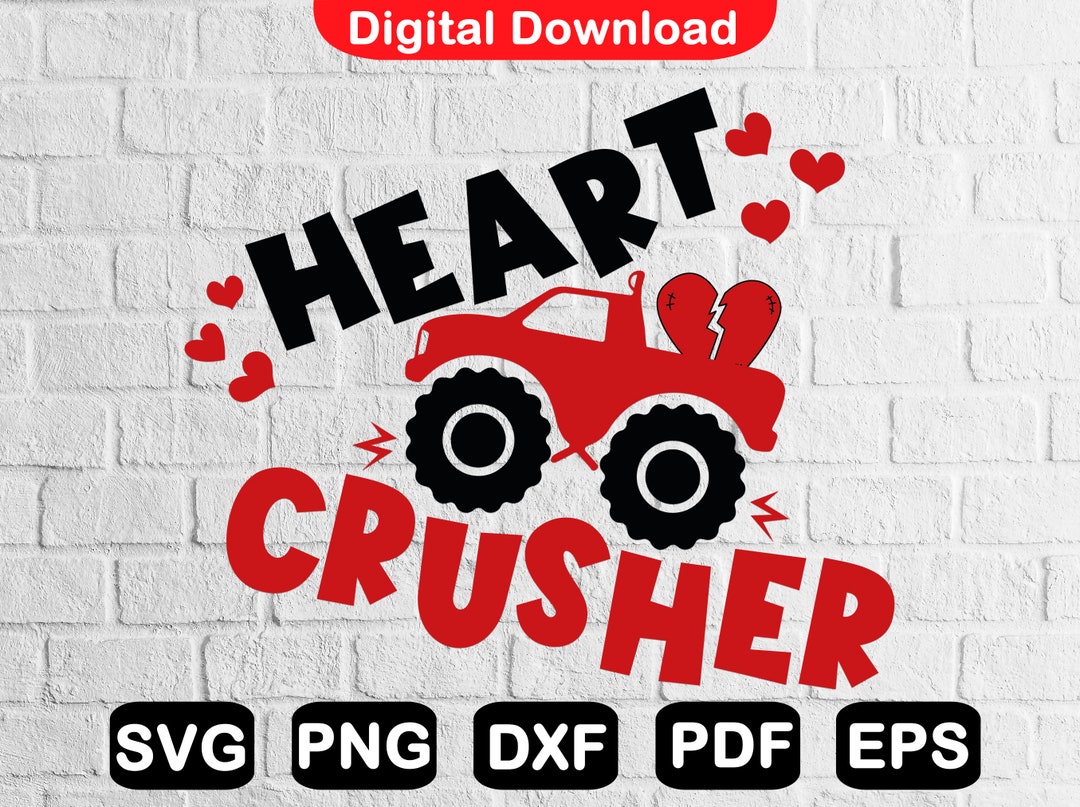 Heart Crusher SVG, Red Monster Truck Svg Files for Cricut, Valentine's ...