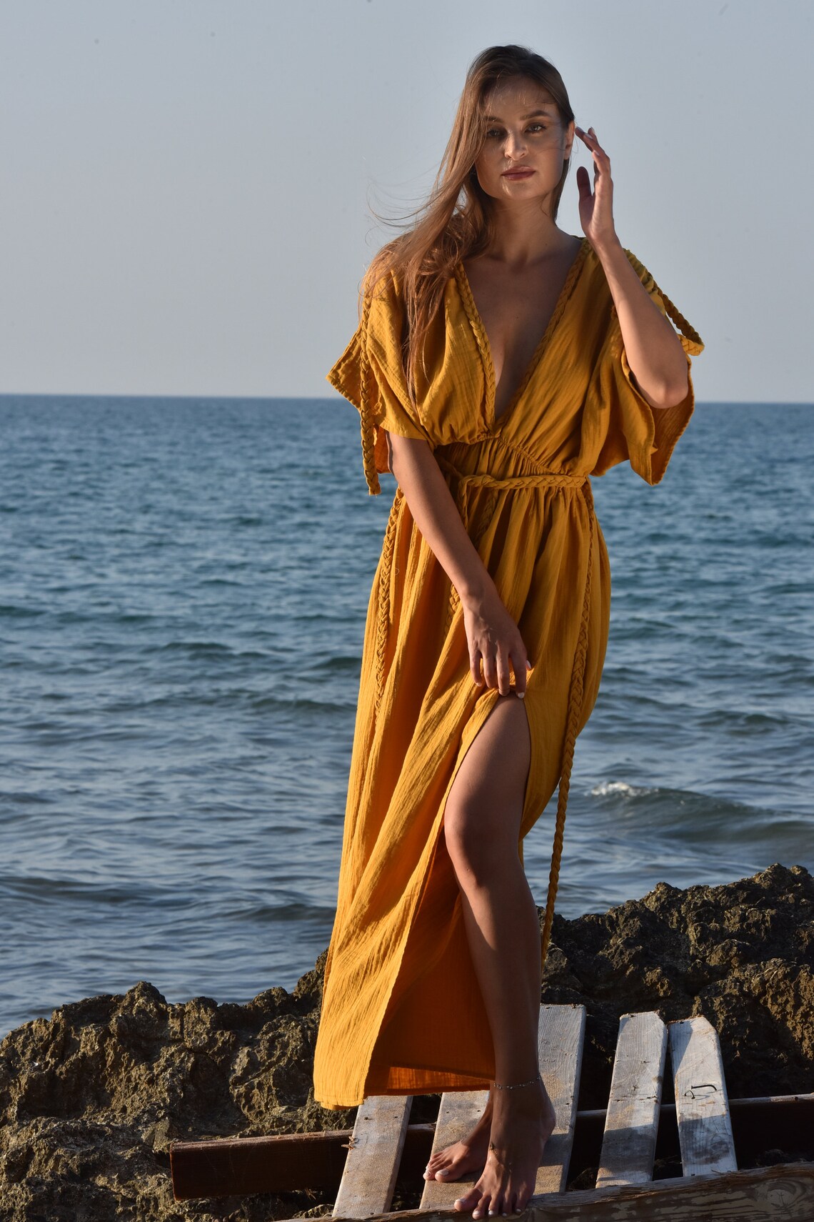 Eclectic Dress in Mustard for Beach Weddings, Vacations, Boho Style ...