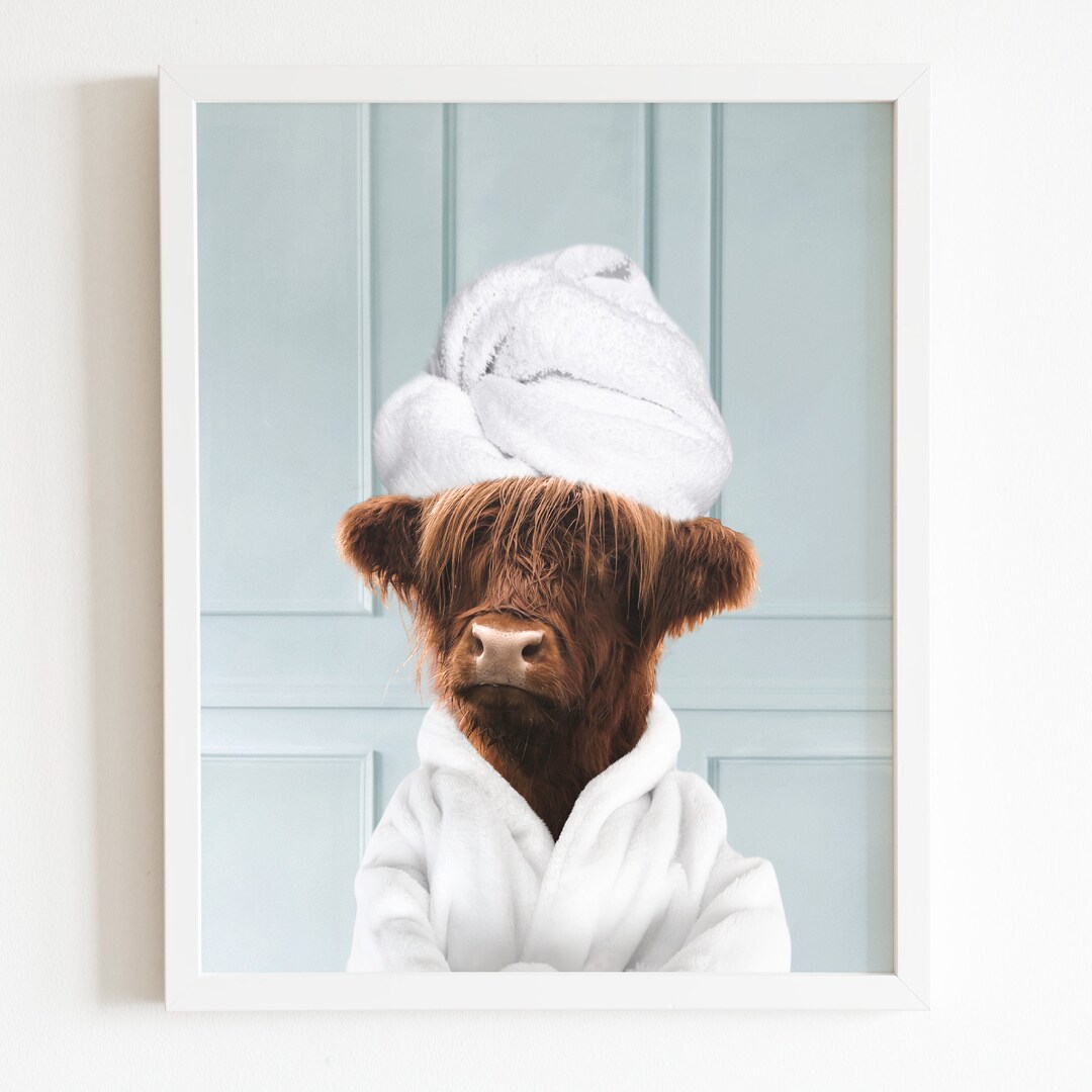 Scottish Highland Cattle Bademantel Print, Kuh Baden, lustiger Badezimmer Print, Tier in der ...