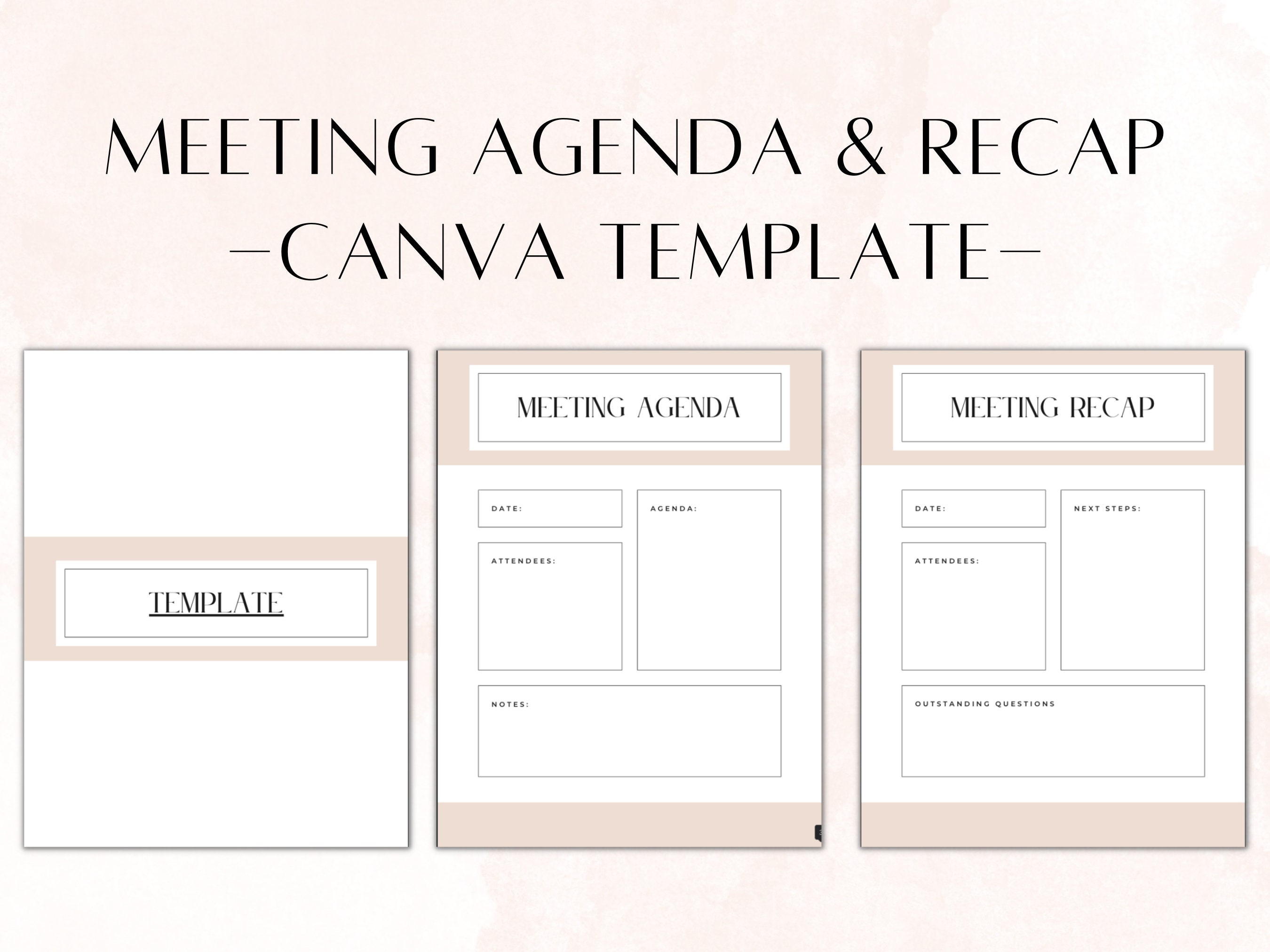 Meeting Agenda Canva Template / Printable | Meeting Recap | Meeting ...
