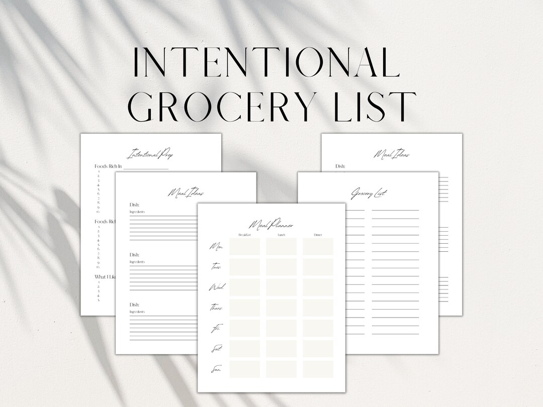 Grocery List and Weekly Meal Prep | Intentional Eating - Etsy
