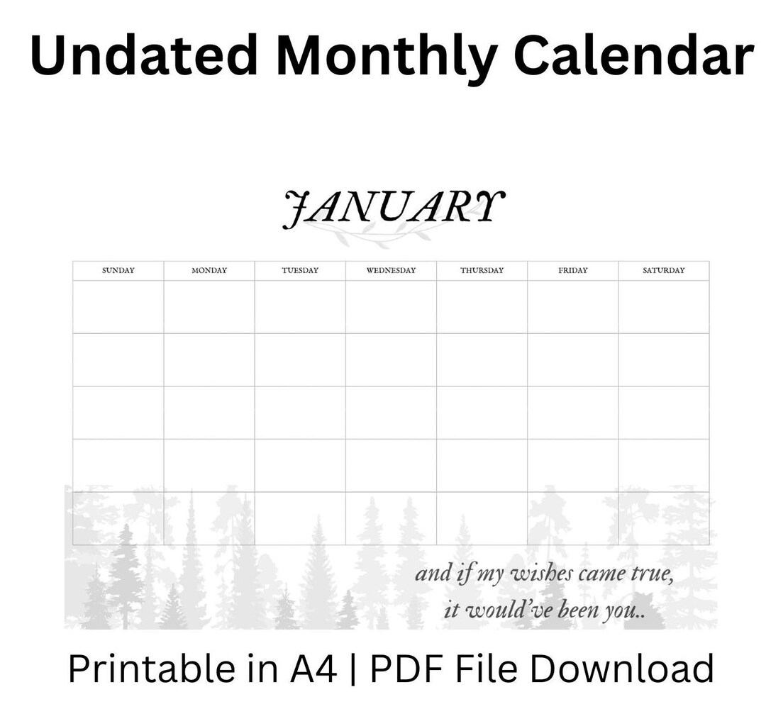Monthly Undated Calendar, Taylor Swift Folklore-themed. A4 Digital ...
