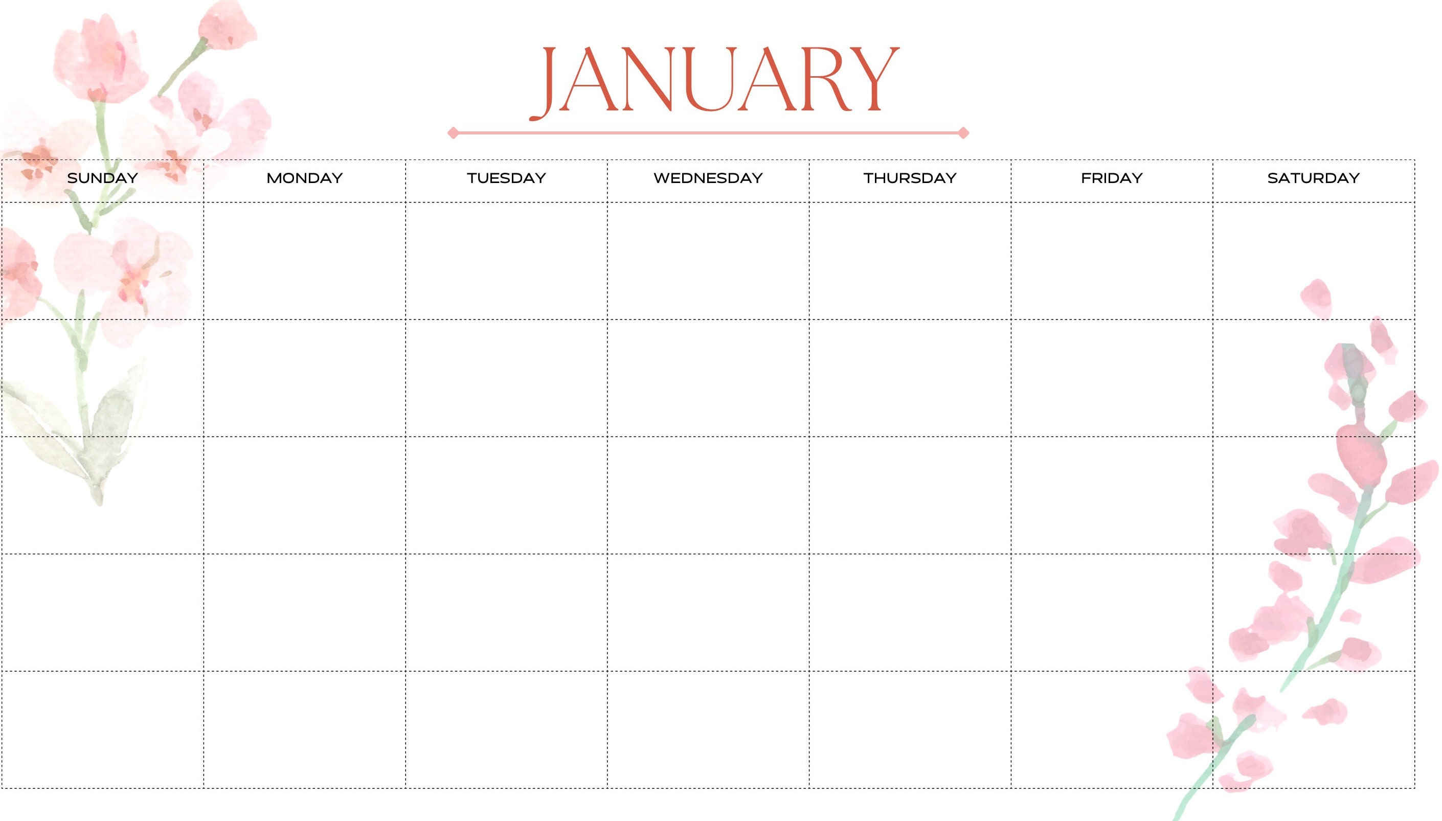 Monthly Undated Calendar (printable), A4 Digital Download - Etsy