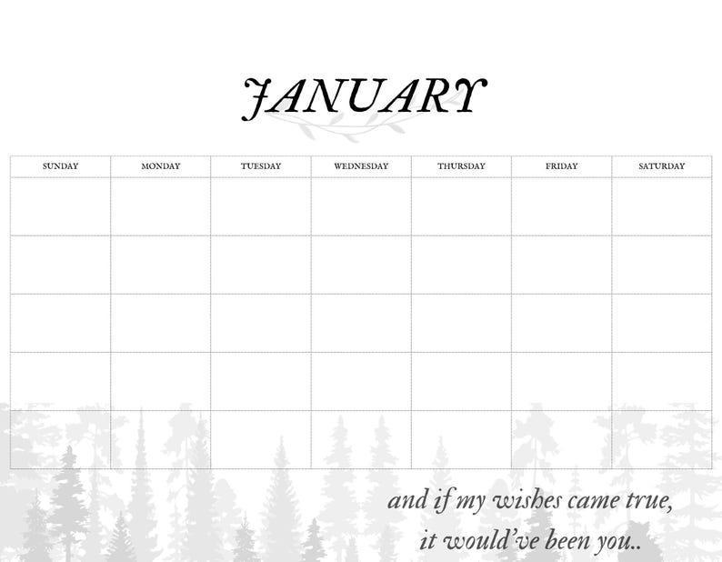 Monthly Undated Calendar, Taylor Swift Folklore-themed. A4 Digital ...