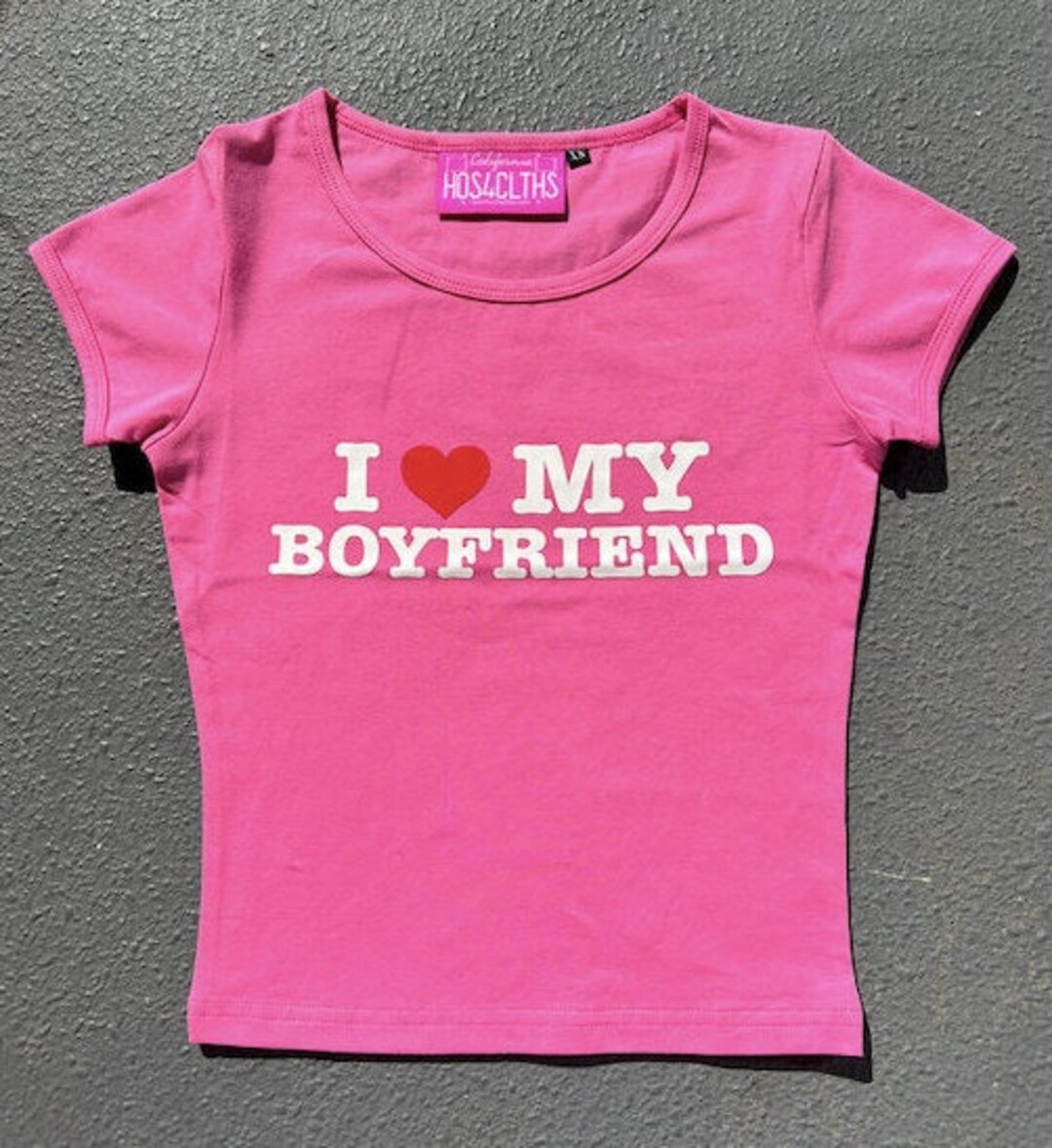 Pink I Love My Boyfriend Crop Top Baby Tee Graphic Shirt With Red Heart ...