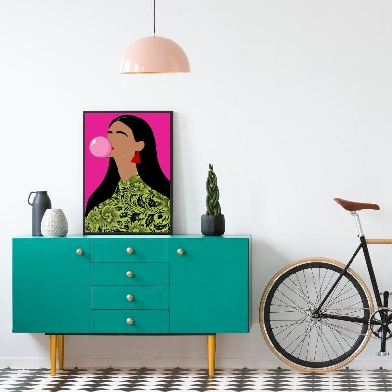 Bubble Gum Girl Pink Preppy Wall Art Colorful Poster DIGITAL - Etsy