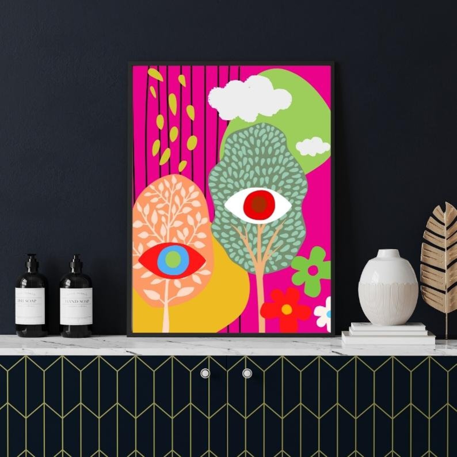 Evil Eye Forest Trippy Wall Art Colorful Quirky Poster - Etsy