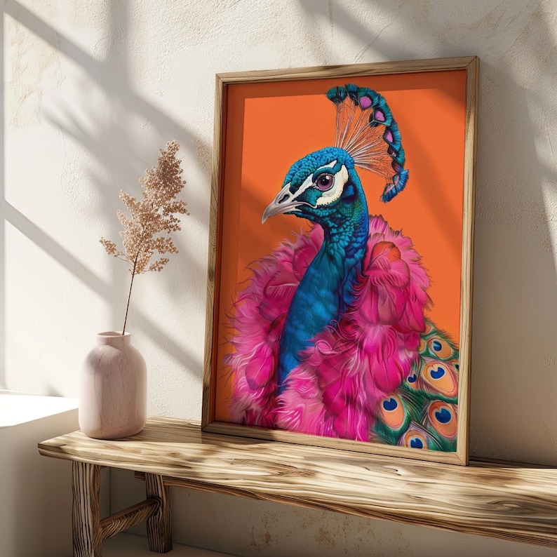 Elegant Anthropomorphic Peacock in Fur Vibrant Animal Fashion Art Print ...