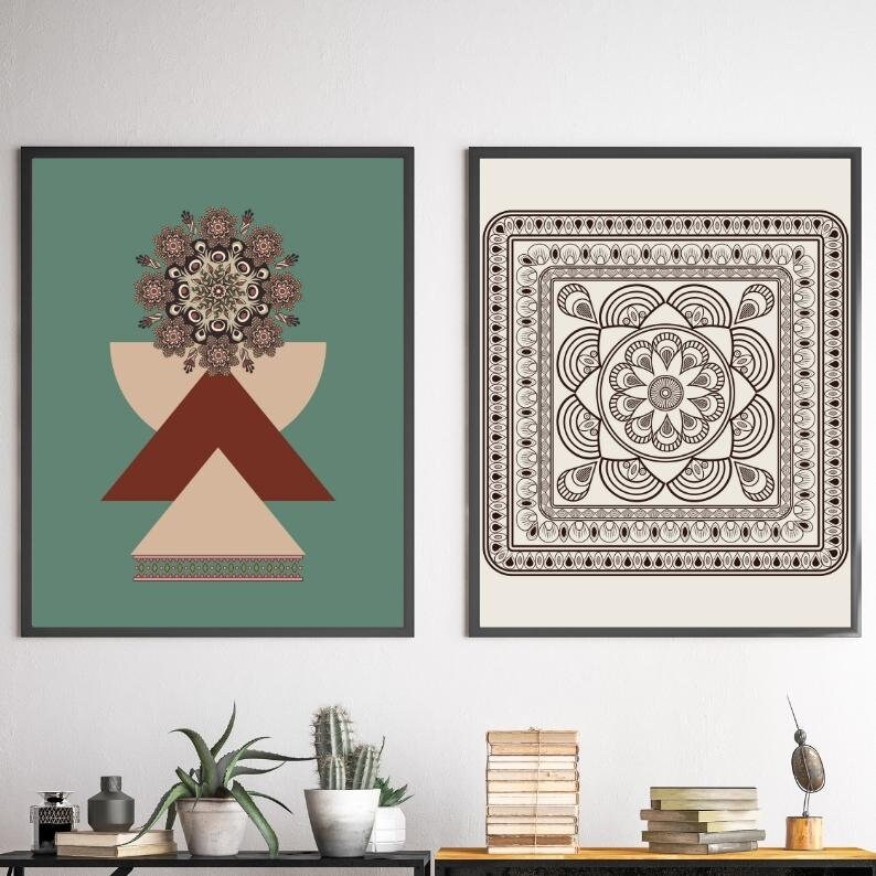 Sage Green and Orange Boho Printable Wall Art Set of 6 - Etsy