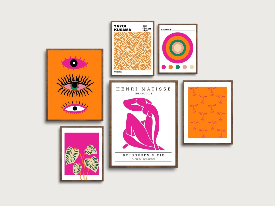 Pink&orange Maximalist Wall Art Set of 6|colorful Eclectic Gallery Wall ...