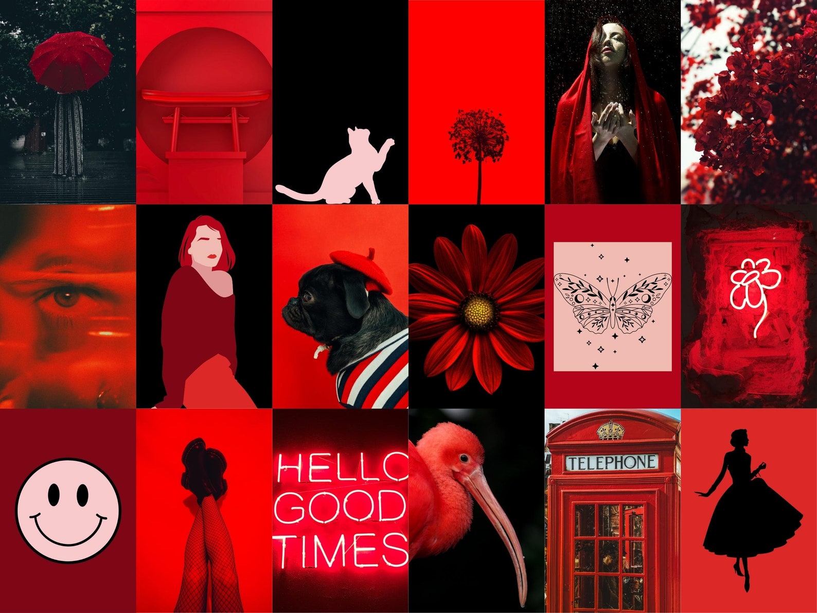 Red Aesthetic Wall Collage Kit - Digital Prints of 100, Photo Collage ...