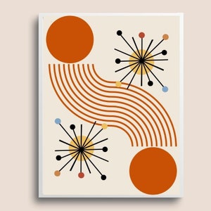 Orange Mid Century Modern Printable Wall Art Set of 6, Retro Colorful ...