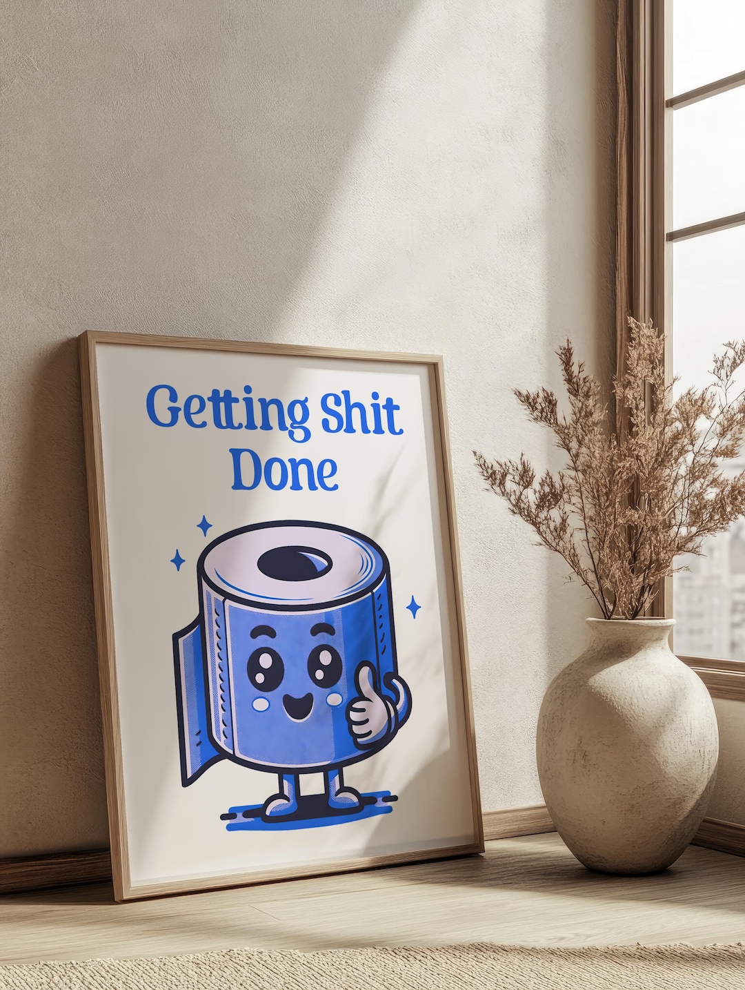 Getting Shit Done Funny Toilet Paper Mascot Art Print, Fun Bathroom ...