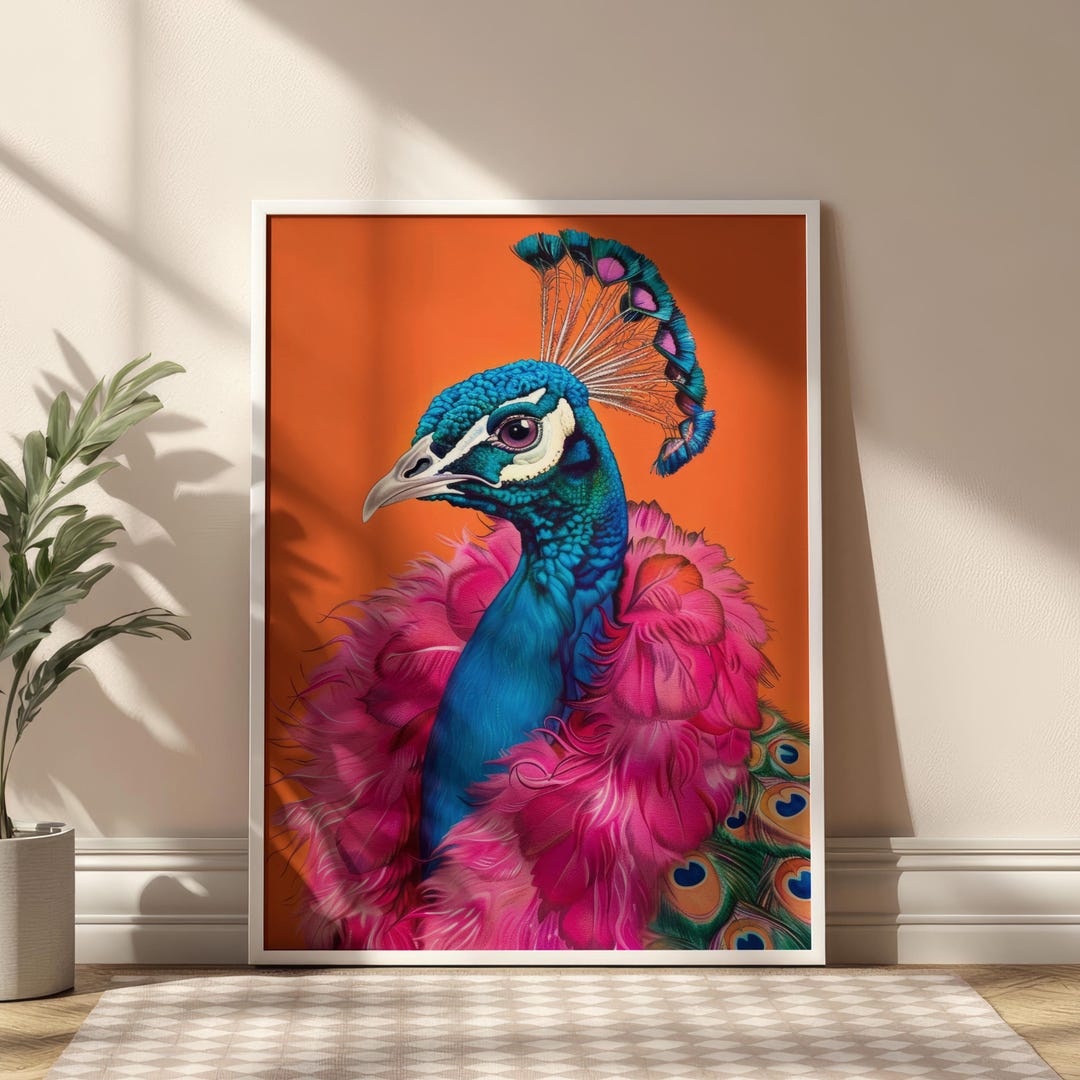 Elegant Anthropomorphic Peacock in Fur Vibrant Animal Fashion Art Print ...