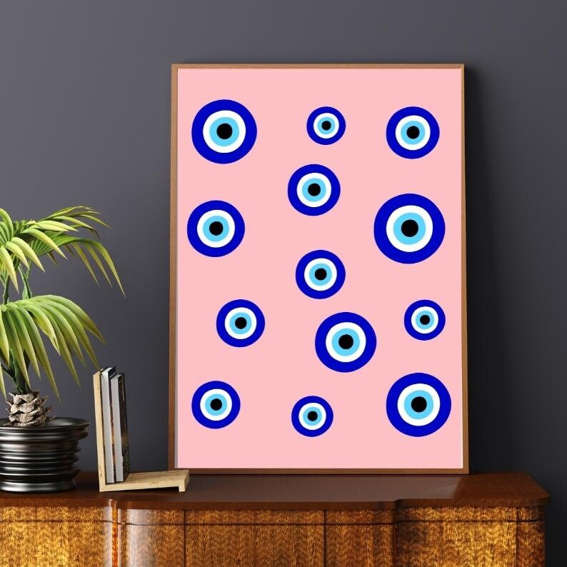 Turkish Evil Eye Pink Poster, Nazar Print, Pink Wall Art Home Decor ...