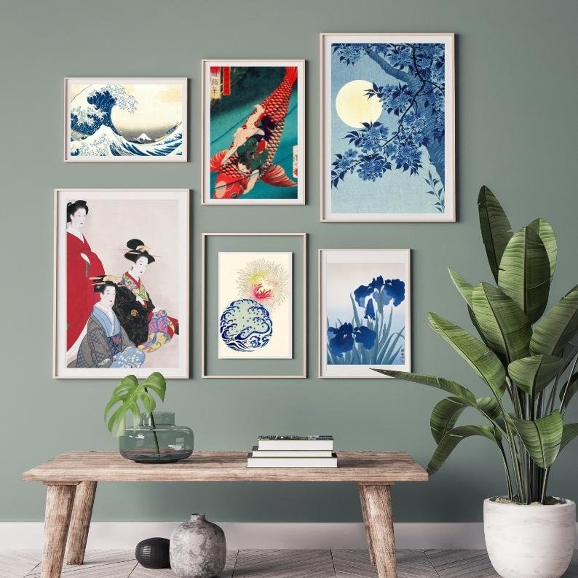Blue&red Japanese Woodblock Gallery Wall Set of 10 Ukiyo-e - Etsy