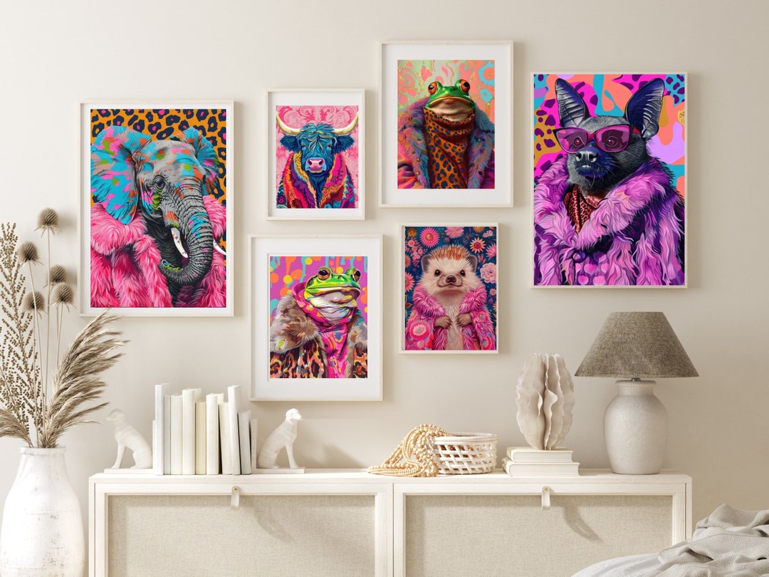 Anthropomorphic Animal Fashion Art Prints Maximalist Wall Art Funky ...