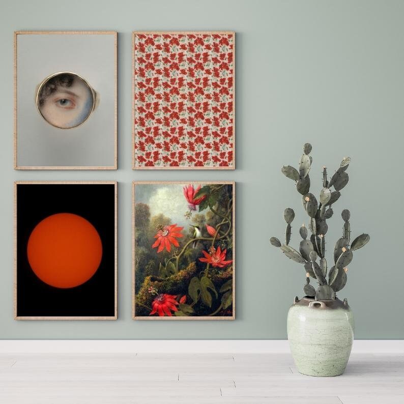 Red Gallery Wall Set of 7, Eclectic Gallery Wall Prints, Crimson ...