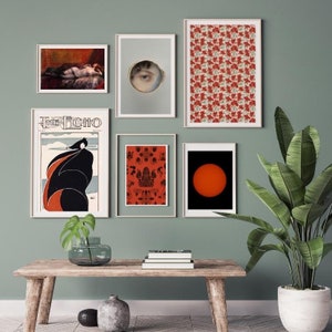 Red Gallery Wall Set of 7, Eclectic Gallery Wall Prints, Crimson ...