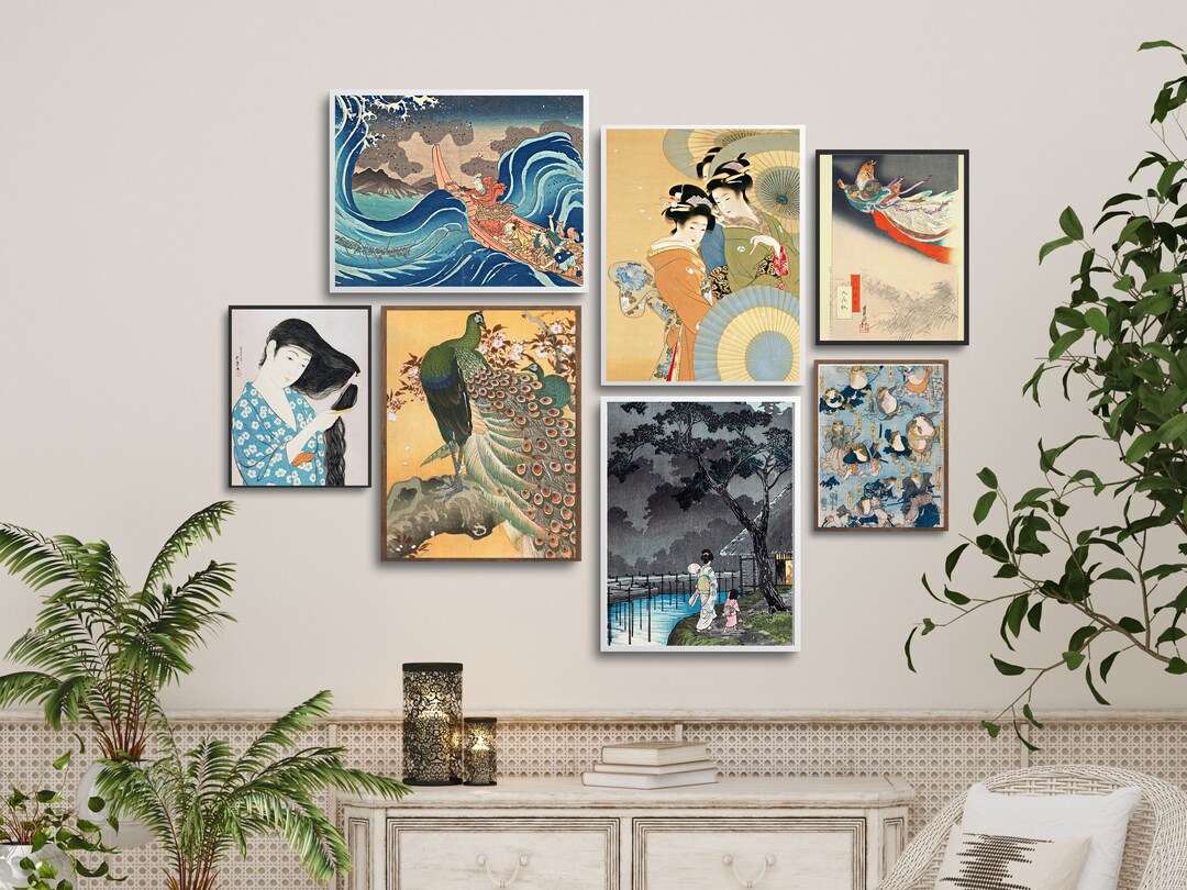 Japanese Woodblock Print Set of 7, Vintage Japanese Ukiyo-e Wall Art ...