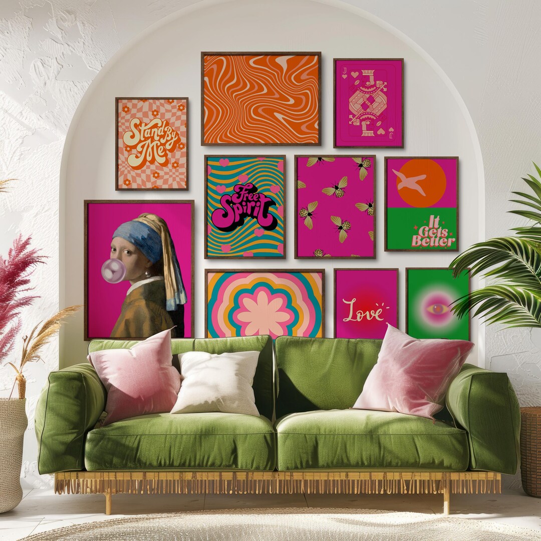 Vibrant Maximalist Gallery Wall Set of 10, Colorful Posters, Funky Art ...