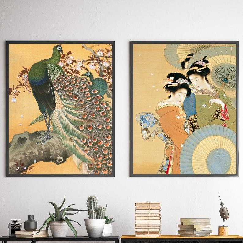 Japanese Woodblock Print Set of 7, Vintage Japanese Ukiyo-e Wall Art ...