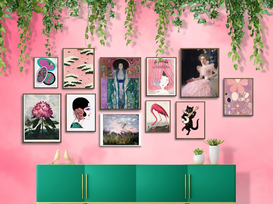 Eclectic Pink Gallery Wall Set of 11, Maximalist Wall Art, Vintage ...